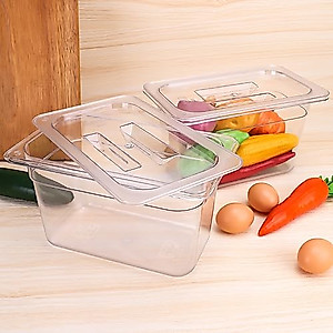 Helfe Pack of 6 Polycarbonate Clear Food Trays 1/4 Size Stackable Plastic Trays Square Food Storage Containers for Kitchen Restaurant Food Preparation and Office Organization