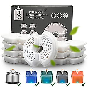 Cat Water Fountain Filter, Multiple Filtration Pet Water Fountain Replacement Filter,8 or 12 Packs of Cotton Activated Carbon Cat Fountain Filter(Filter 8 Pack)
