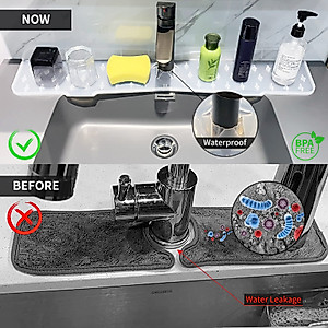 Gosmol Kitchen Faucet Sink Splash Guard Silicone Faucet Mat, XXL 30 inch Faucet Handle Drip Catcher Tray, Deflector Under The Faucet, Self Draining Slopes Design Keep Kitchen Bathroom Drying - Clear