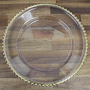 Ms Lovely Metallic Foil Charger Plates with Metallic Beaded Rim - Set of 6 - Made of Thick Plastic - Gold