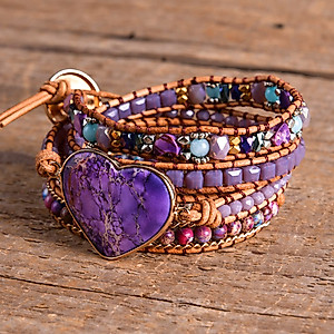 NUZUJX Handmade Wrap Bracelet Natural Stone Beaded Boho Purple Jasper Bohemian Handmade Bracelet Jewelry Gifts