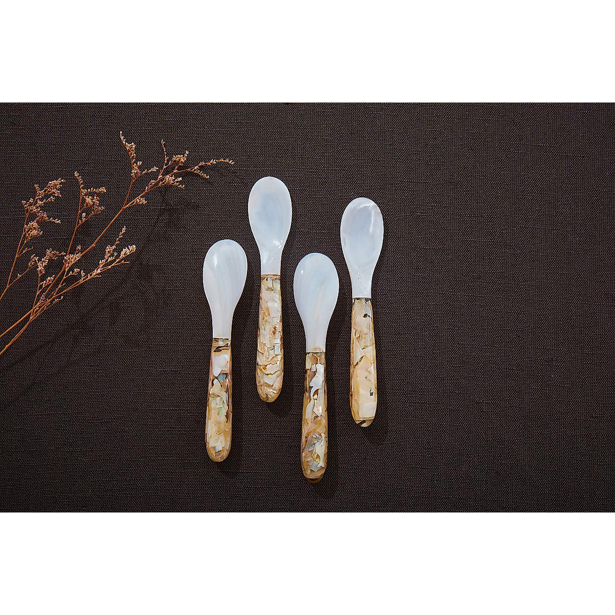 DUEBEL Set of 5 Pink Mother of Pearl MOP Caviar Spoons for Caviar, Egg, Icecream, Coffee Serving (Pink, 12.5x2.5cm)