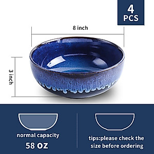 KOOV 58 oz Salad Bowls, Ceramic Bowl Set, Stackable Soup Bowls, Large Bowls, Reactive Glaze Set of 3 (Nebule Aegean)