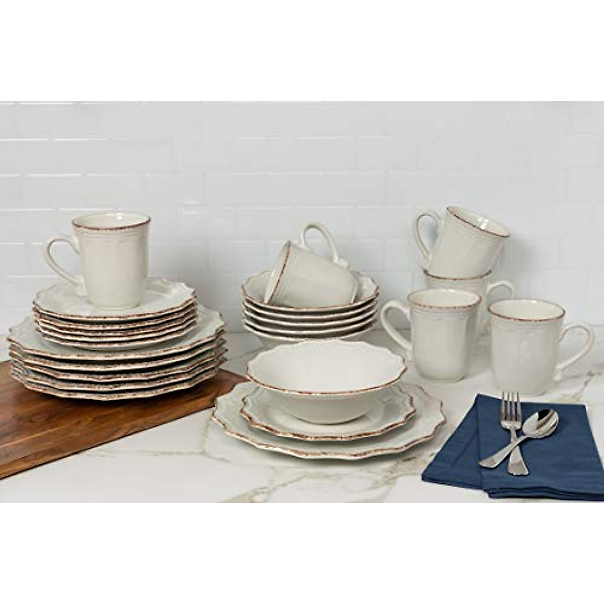 10 Strawberry Street Oxford Dinnerware Set, 24 Pc, Cream