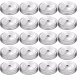 20 Pieces Stainless Steel Regular Mouth Mason Jar Lids with Straw Hole Compatible with Mason Jar (Silver, 2.7 Inch)