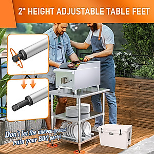 HOCCOT Stainless Steel Table for Prep & Work 24" X 30" inches with 2 Adjustable Shelf, Commercial Workstations, Utility Table in Kitchen Garage Laundry Room Outdoor BBQ