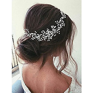 Asooll Bride Wedding Hair Vine Silver Rhinestone Hair Pieces Pearl Bridal Headpiece for Women and Girls (A Silver)