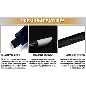 PACK Of 10 Mellie's Signature Microblading Disposable Pen - U SHAPE .18mm - Sterile - Sharp Blade & Non Slip Grip With Pigment Sponge - 18U Microblading Needles
