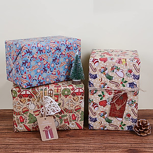 Aimyoo Kraft Christmas Wrapping Paper Jumbo Roll, Santa Stockings Candy Canes Deer Letters Design, Kids Xmas Gift Wrap Paper 17 in x 32 ft