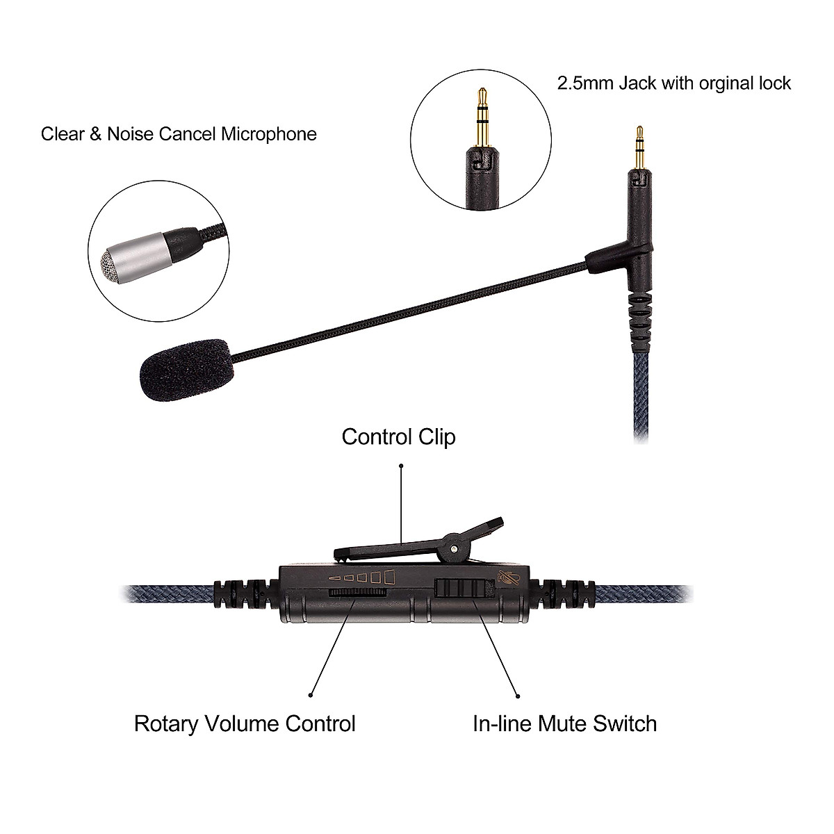 ABLET Boom Microphone Cable - Boompro Gaming Mic Compatible with Sennheiser HD598, HD598 Cs, HD598 SE, HD518, SR, HD599 Headphone - Volume Control for Xbox One or PlayStation PS4 Controller, PC(150CM)