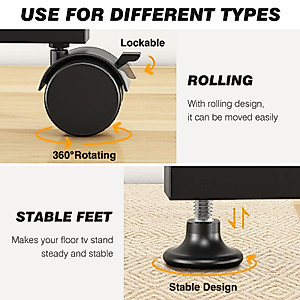 5Rcom Rolling TV Stand, Mobile TV Cart for 13-50 Inch Flat Curved TV with Tilting and Rotating, Portrait to Landscape, Height Adjustable Portable TV Stand with Wheels for Home/Office/Outdoor/Mall