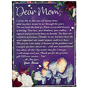 Personalized to My Mom Blanket from Daughter Son Elephant Cuddle Kid with Florals Thank You for The Gifts Custom Name Gifts for Mother Fleece Sherpa Blanket for Birthday Christmas Xmas