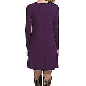 MOLERANI Women's Casual Plain Long Sleeve Simple T-Shirt Loose Dress (M, Purple)
