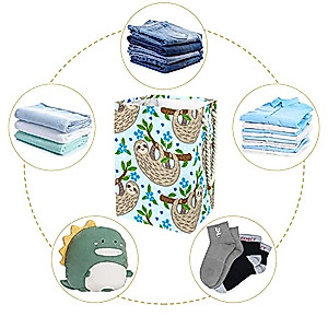 Laundry Basket Foldable Laundry Hamper With Handles Detachable Storage Bin, Bathroom Organizer, Children Toy Bins Cute Sloth Hanging On The Tree Blue