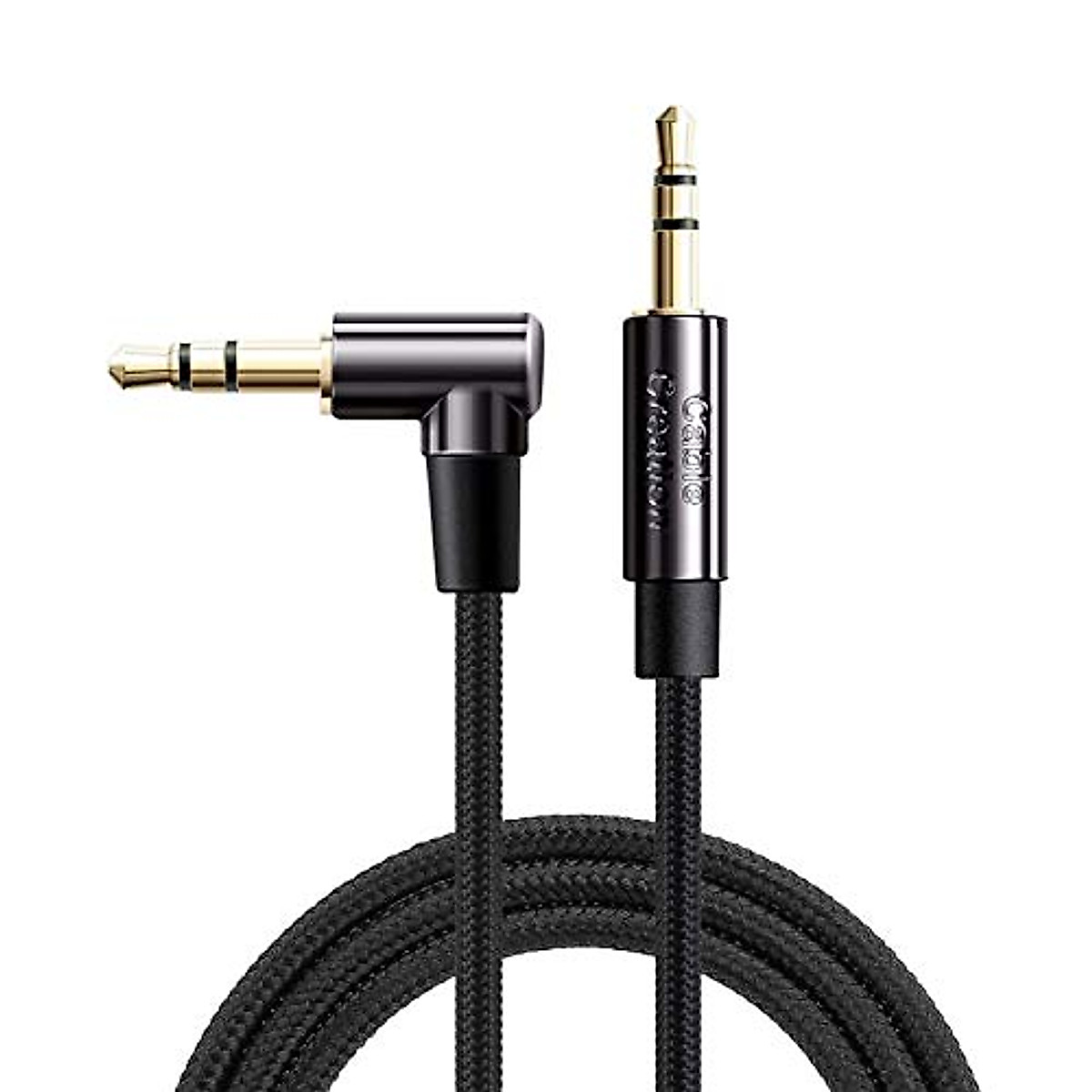 CableCreation Audio Cable, 10FT 3.5mm Right Angle Male to Male Auxiliary Stereo HiFi Cable with Silver-Plating Copper Core Compatible with Car,iPhones,Tablets,24K Gold Plated, Black