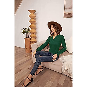 Women's V Neck Long Sleeve Pullover Sweater Lightweight Knit Novelty Sweaters Green L