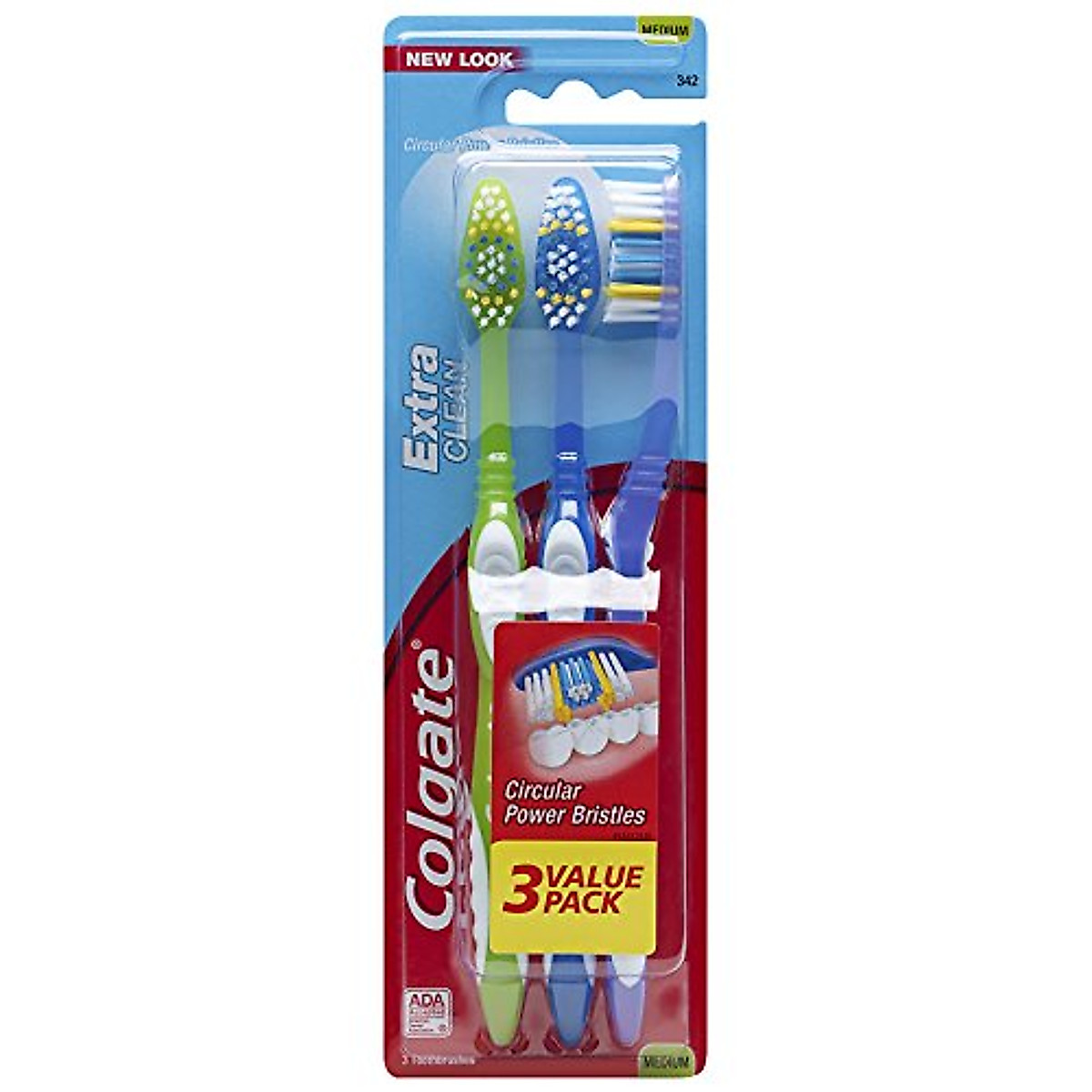 Colgate Extra Clean Full Head Toothbrush, Medium - 3 Count (Pack of 1)