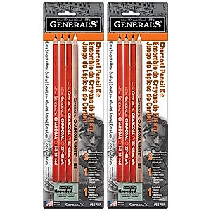 2-Pack - General Pencil 321742 557BP - 5 Charcoal Pencil Kit with Eraser