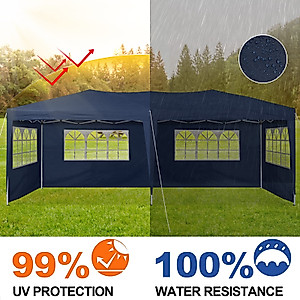 TUKAILAI 10' x 20' Pop Up Gazebo Marquee, Anti-UV Party Wedding Tent Event Shelters with 6 Removable Sidewalls & Carry Bag, Heavy Duty Instant Canopy for Outdoor Camping Garden Patio (Blue)