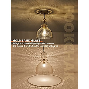 FookChak Gold Pendant Light, Modern Glass Pendant Lighting Over Table 10inch Large Brass Ceiling Haning Light Fixture for Kitchen Island Kitchen Sink Dining Room Hallway Entrance, 1-Light E26