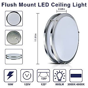 Arcfox 18W LED Flush Mount Ceiling Light Fixture 12 inch 860lm 5CCT Selectable 3000K/3500K/4000K/5000K/6000K Modern Ceiling Lamp Dimmable for Dining Room Hallway Bedroom Living Room