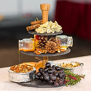 Boska Wooden Serving Party Tower - 3 Layer Best for Cheese, Tapas, Bread, and Desserts Presentation - Board Slab with Non-Slip Feet - Cutting and Charcuterie Board - Dishwasher Safe