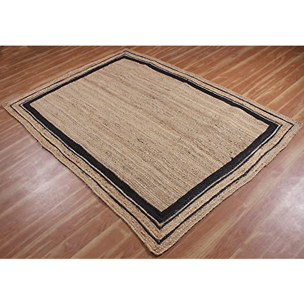 Casavani Indian Hand Braided Rag Rug Geometric Beige & Black Jute Area Rug Hallway Enterway Rugs For Farmhouse,Bedroom,Dining Room & Kitchen 4x6 6x8 4x10 Feet Runner