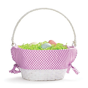 Personalized Easter Egg Basket with Handle and Custom Name | Purple Gingham Easter Basket Liners | White Basket | Woven Easter Baskets for Kids and Adults | Customized Easter Basket | Gift for Easter