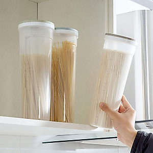 Luxshiny Flour Container 2 Pcs Spaghetti Pasta Storage Noodles Jar Rotating Transparent Grain Container Kitchen Cereal Crisper for Dry Food Oatmeal Rice (Light Blue) Spaghetti Noodles