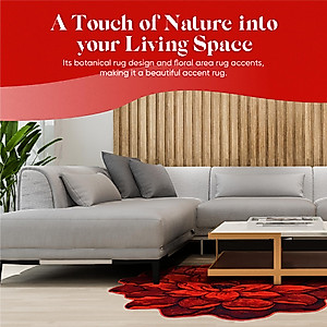 Flower Rug 2ft Round Area Rugs Cute Plush Flower Shaped Rug Circle Girly for Bedroom Floor Living Room Carpet 301 Red