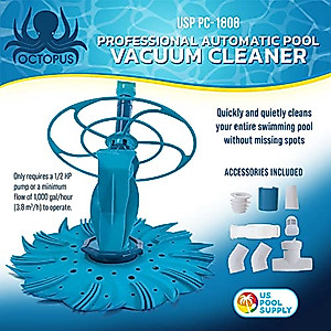 U.S. Pool Supply Octopus Professional Automatic Pool Vacuum Cleaner & Hose Set - Powerful Suction That Removes Swimming Pool Debris, Cleans Floors, Walls, Steps - Quiet Cleaning Side Climbing Sweeper