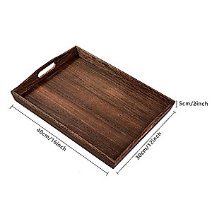 HEITICUP Wooden Serving Tray-One Piece Set of Rectangular Shape Wood Coffee Table with Cut Out Handles, Kitchen Trays for Party, Serving Pastries, Eating, Snacks, Mini Bars