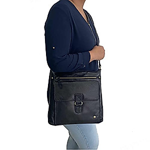 LEDERBUCK Shirley Large Soft Real Leather Crossbody handbag-Triple Zip Premium Sling Crossover Shoulder Bag for Women (Black)