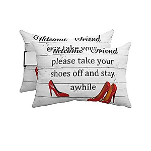 Outdoor Pillow for Recliner Lounge Chair Headrest, Farmhouse Style Barn Wood Waterproof Lumbar/Head Pillow with Adjustable Elastic Stripe for Patio,Office,Beach,Pool,Car Seat Red High Heels