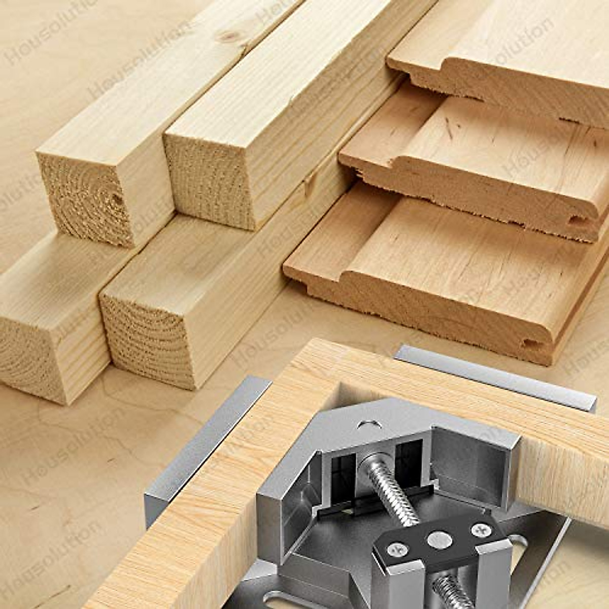 Housolution Right Angle Clamp, Single Handle 90° Aluminum Alloy Corner Clamp, Right Angle Clip Clamp Tool Woodworking Photo Frame Vise Holder with Adjustable Swing Jaw - Silver Gray