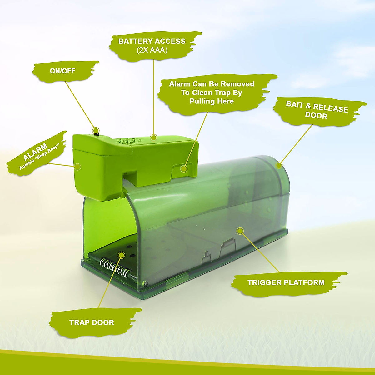 KindTrap - Humane Live Mouse Trap w/Smart Alarm - Audible Alert -Pet Friendly