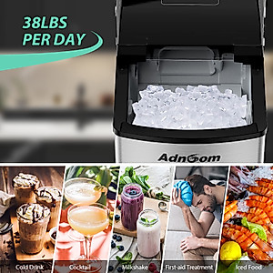 ADNOOM Countertop Ice Maker, Self-Cleaning Ice Machine with Ice Scoop and Basket, Chewable Ice Ready in 10 Mins, 38 Lbs in 24 Hours, Portable Nugget Ice Maker Machine for Home/Office/Bar/Rv/Party