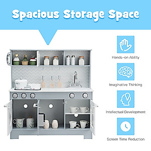 OLAKIDS Kids Kitchen Playset, Pretend Cooking Food Set for Toddlers with Real Light and Sound, Stove, Microwave, Sink, Water Dispenser, Large Storage Cabinet, Role Play Chefs Toy Gift for Boys Girls