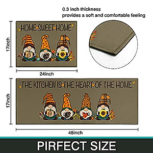 Fuoxowk Thanksgiving Decor Kitchen Mat and Rug Set-Gnome Kitchen Rugs and Mats Non Skid Washable,Floor Cushion Waterproof Rug,Rubber Backed Area Rugs for Kitchen Sink,Laundry Room,Indoor Floor,Brown