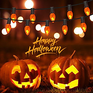 C7 Flickering Flame Light Bulbs, 12 Pack Orange Flickering Light Bulbs E12 Candelabra Base Light Bulbs, 1 Watt Edison Light Bulb for Chandelier Night Light Candle Lamp Christmas Halloween Decoration