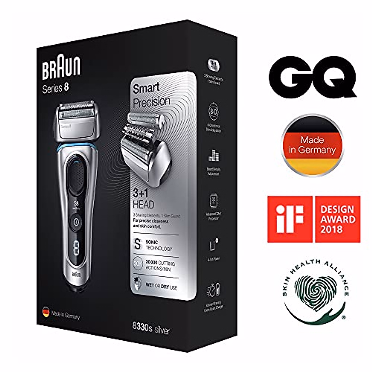 Braun Series 8 8330s Next Generation, Electric Shaver for Men, Rechargeable and Cordless Razor, Silver, Fabric Travel Case, Wet and Dry, Foil Shaver