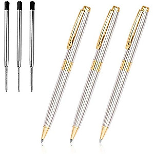 Cambond Ballpoint Pens Black Ink, Metal Uniform Pen Gift for Men Women Ballpoint Pens Bulk Office Pen Pack 1.0 mm Medium Point 3 Pens with 3 Refills (Gold)