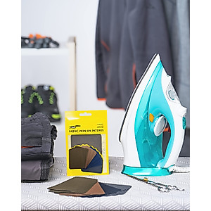 ZEFFFKA Premium Quality Fabric Iron-on Patches Inside & Outside Strongest Glue 100% Cotton Deep Blue Khaki Gray Brown Repair Decorating Kit 12 Pieces Size 3" by 4-1/4" (7.5 cm x 10.5 cm)