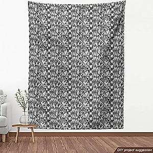 Ambesonne Floral Fabric by The Yard, Lace Gothic Pattern with Flower Effect and Leaves Ornamental Antique Feminine Design, Decorative Fabric for Upholstery and Home Accents, 1 Yard, Black Grey