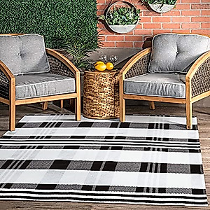 Buffalo Plaid Outdoor Rug Doormat 3'x5' Cotton Woven Black and White Checkered Rugs Machine Washable Stripe Area Rug Indoor Outdoor Carpet Layered Door Mats for Farmhouse Living Room Porch Bedroom