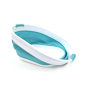 SAMMART 39L Collapsible Plastic Laundry Basket-Oval Tub/Basket-Foldable Storage Container-Space Saving Laundry Hamper, Water capacity :30L (Bright Blue), Size : 24 x 17.7 x 10.75 inches