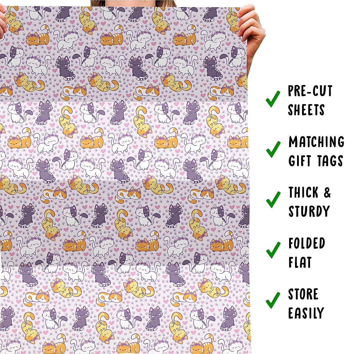 CENTRAL 23 - Birthday Wrapping Paper - Purple Gift Wrap Sheets - Cats and Hearts - 6 GiftWrap Sheets for Women Girls Female Teenage Kids