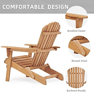 Mederra Wooden Folding Adirondack Chair, Half Pre-Assembled Outdoor Wood Patio Lounge Chair for Lawn Backyard Deck Pool Beach Firepit
