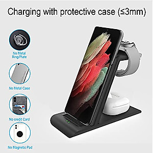 3 in 1 Wireless Charging Station for Samsung Wireless Charger Stand Magnet Galaxy Watch 4/3 Active 2/1 Galaxy S23/S22 S21/S20/S10/S10e/Note 20/10/9/8/Z Flip/3 Fold 3 Galaxy Buds 2/Live Multiple Device