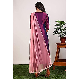 DREAMANGEL FASHION Womens Art Silk Embroidered Kurta Trouser and Dupatta (X-Large, DarkPurple)